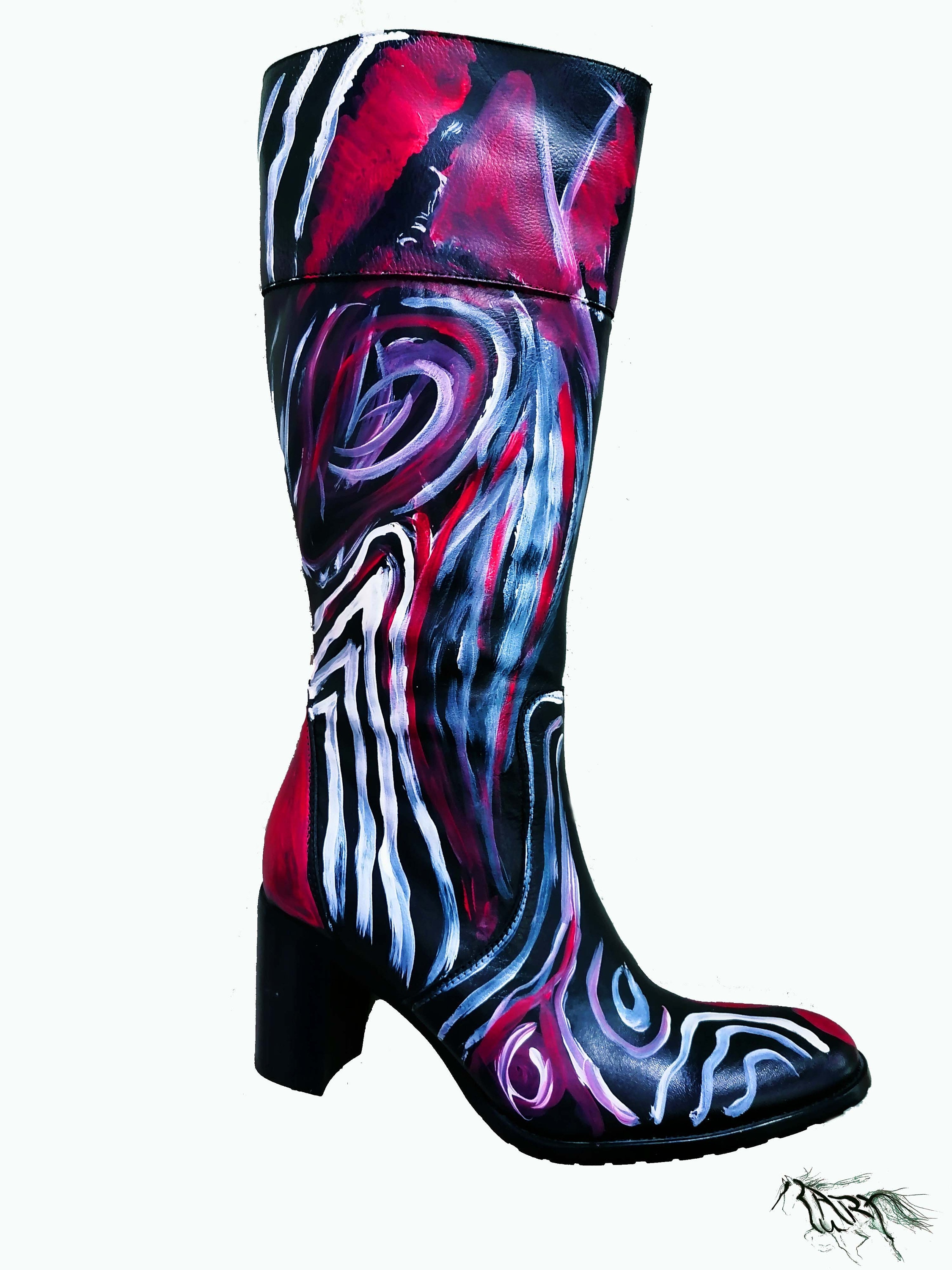 Custom Hand-painted Genuine Leather Boots, Hand Painted Leather Shoes ...