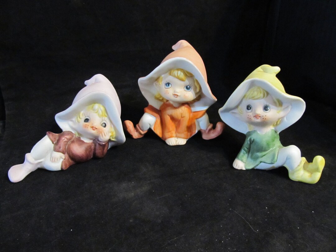 Vintage Assortment of Homco Pixie Elves " 5213 W & 521 " Hand Painted ...