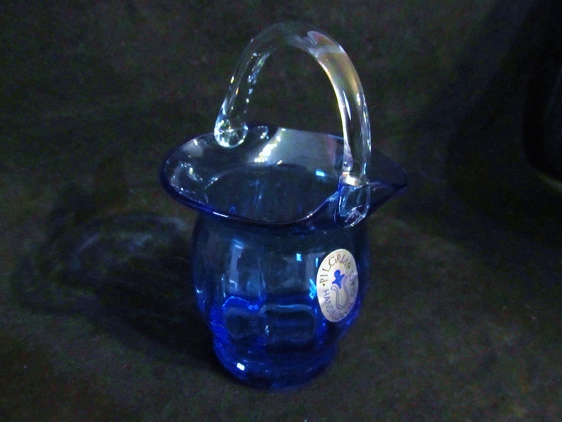 Vintage Pilgrim Hand Blown Blue Glass Basket Etsy
