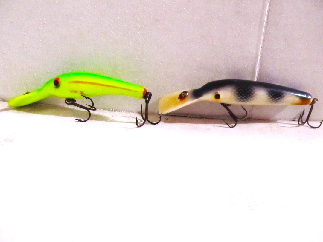 Vintage Lindy Little Joe 1960s" 1) Chartreuse Gold & 2) Perch Baitfish ...