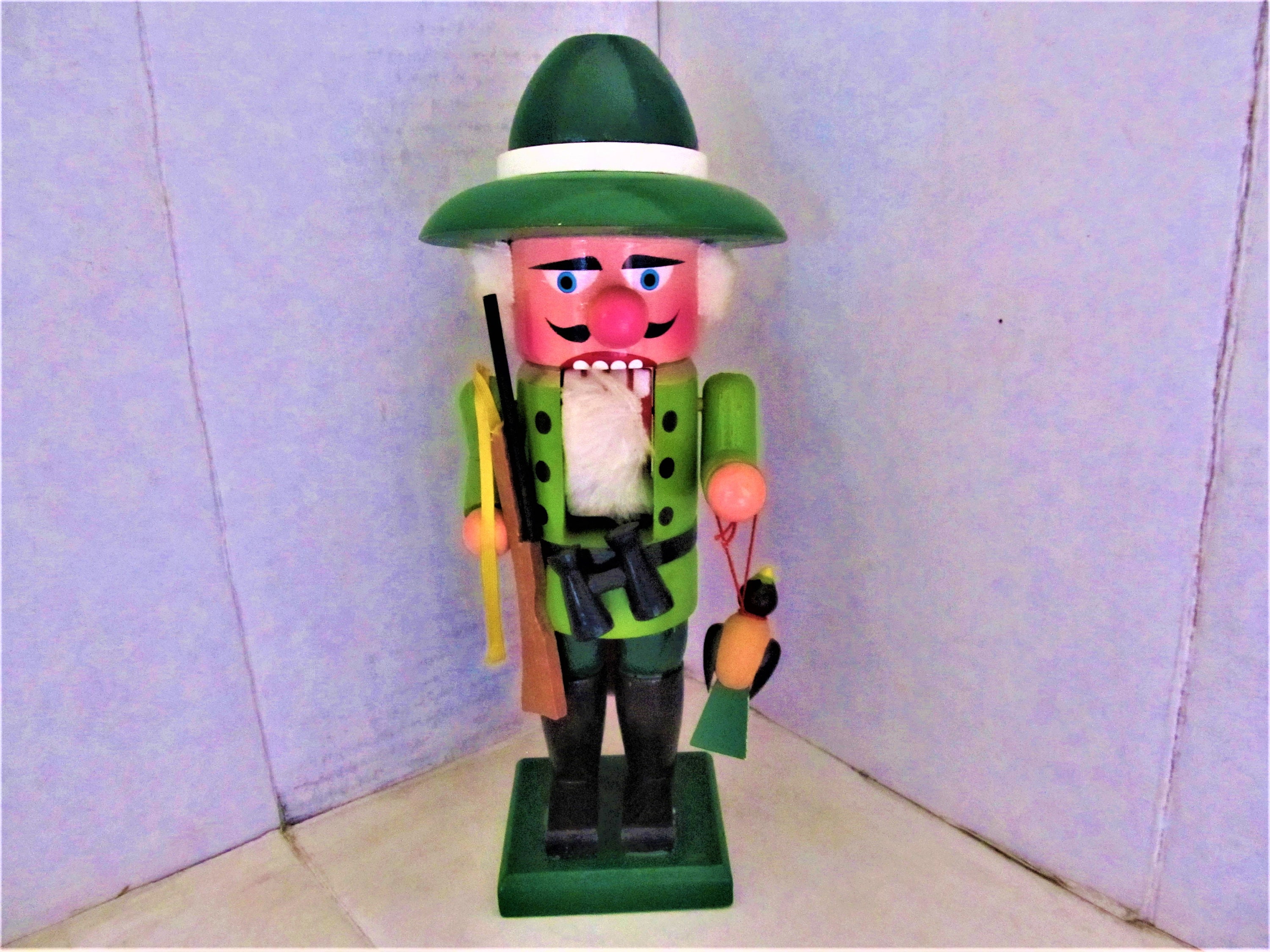 Vintage Folk Art 1980's Nutcracker Hunter With Gun Binoculars, & Bird ...