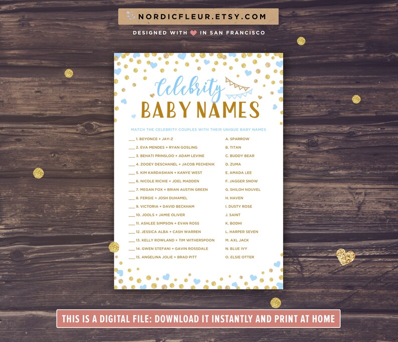 Celebrity Baby Names Matching Game Printable Baby Shower | Etsy