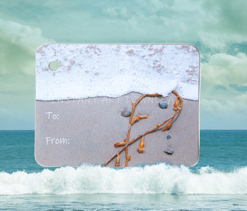 Large Gift Tag Sand Beach Seaweed Ocean Surf Editable Templett - Etsy