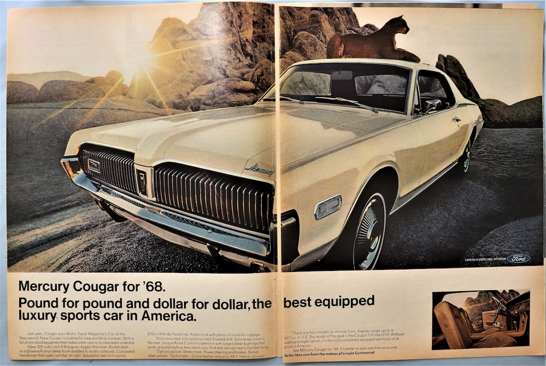 1968 Mercury Cougar Car Advertisement. Vintage 1968 Mercury Cougar Ad ...