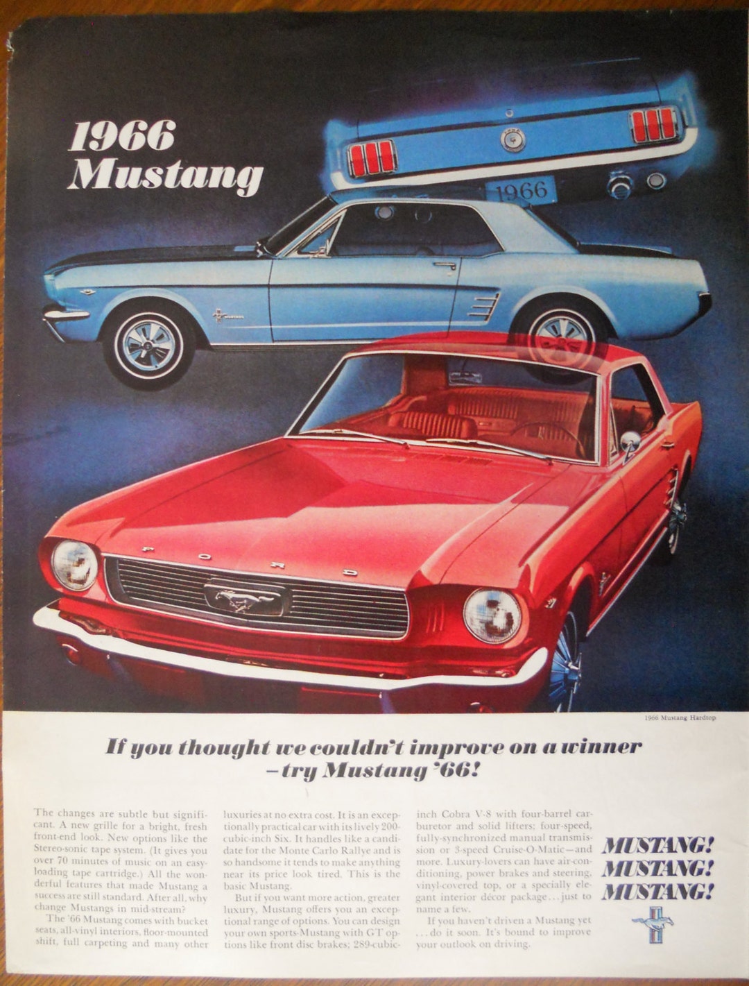 1966 Ford Mustang Car Advertisement. Vintage 1966 Mustang Ad. 10"w X 14 ...