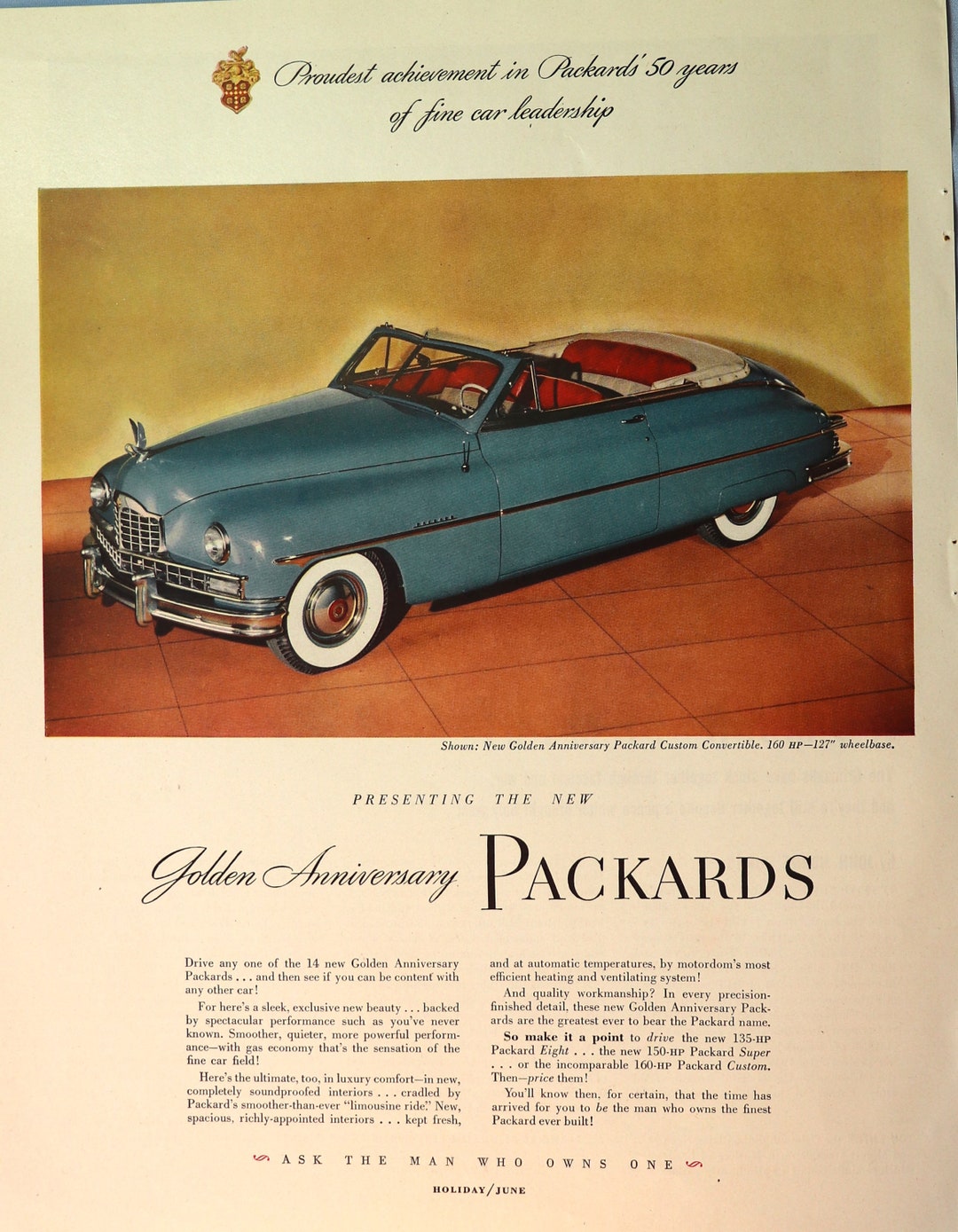 1949 Packard Car Advertisement. Vintage 1949 Packard Custom Convertible ...