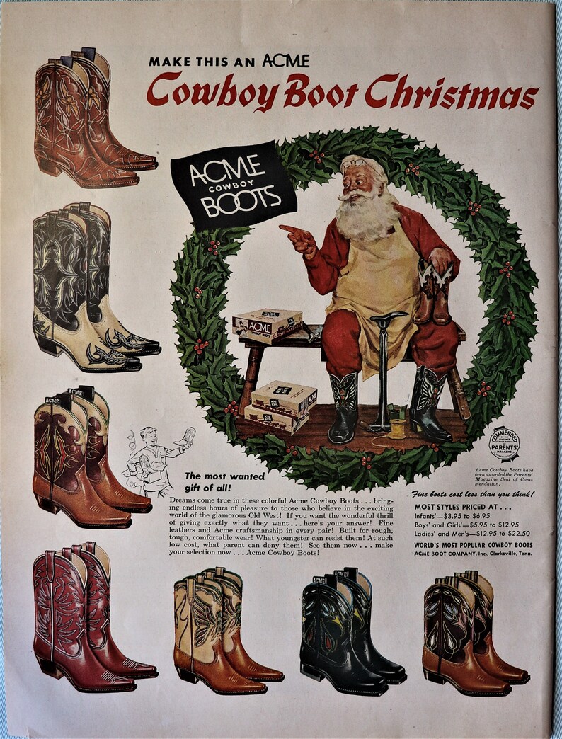 1956 Acme Boots advertisement. Vintage 1956 Acme cowboy boot | Etsy
