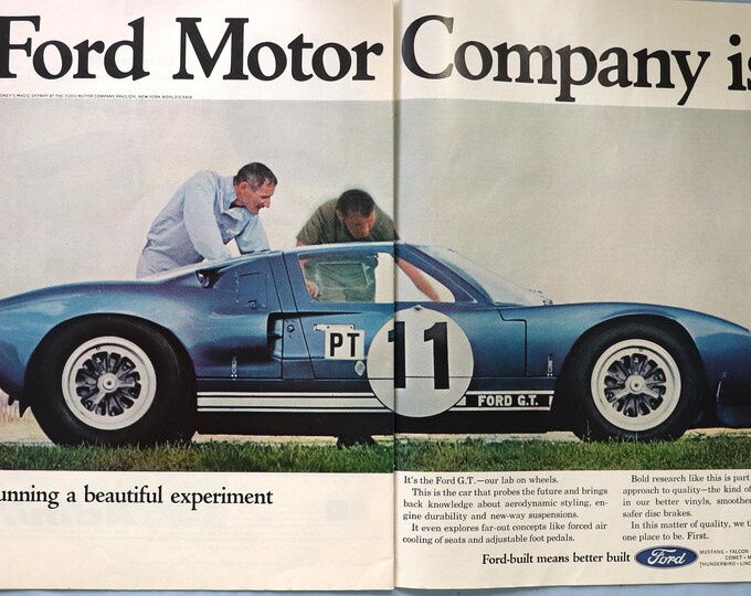 1965 Ford GT Car Advertisement. Vintage 1965 Ford GT Race Car Ad. 20"w ...