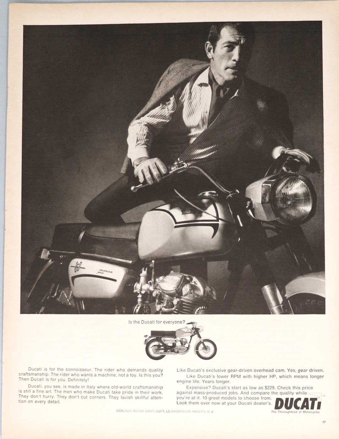 1966 Ducati Motorcycle Advertisement. Vintage 1966 Ducati Monza Junior ...
