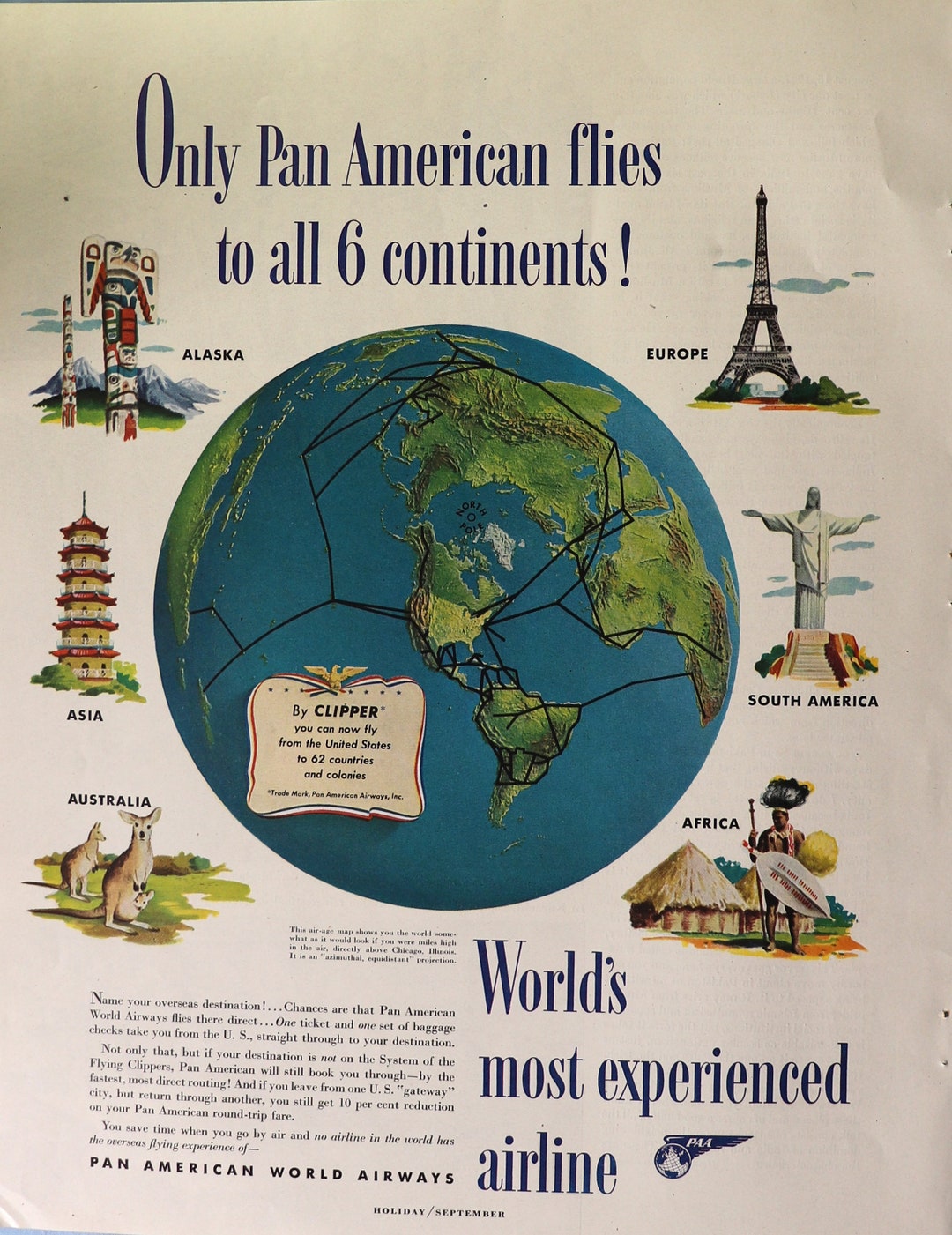 1948 Pan American World Airlines Advertisement. Vintage 1948 Pan Am ...