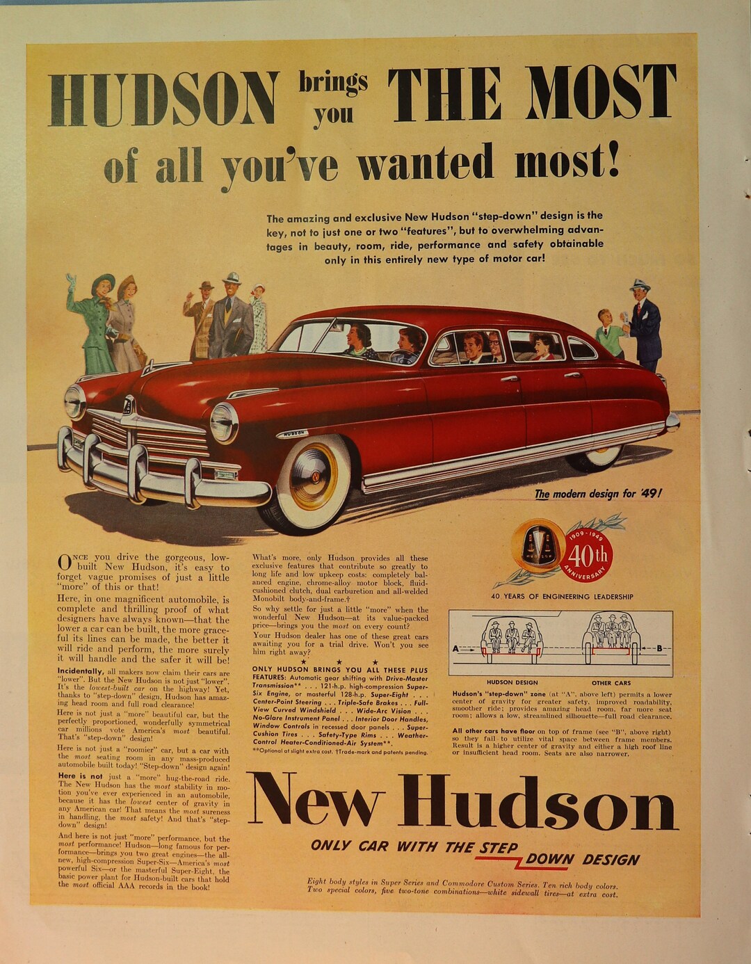 1949 Hudson Car Advertisement. Vintage 1949 Hudson Sedan Car Ad. 10w X ...