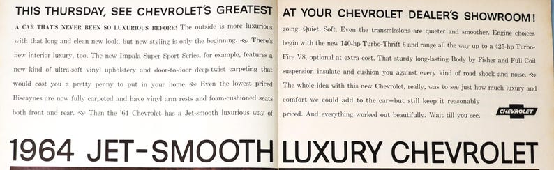 1964 Chevrolet Impala Car Advertisement. Vintage 1964 Chevy Impala ...