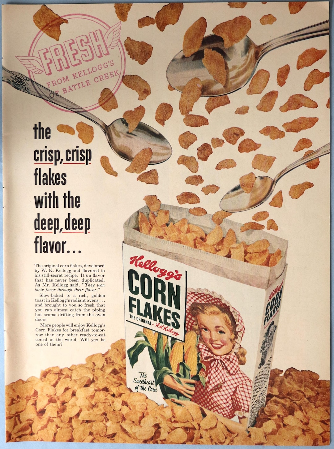 1953 Kelloggs Corn Flakes Advertisement. Vintage 1953 Kelloggs Corn Flakes Ad. 10w X 14h - Etsy