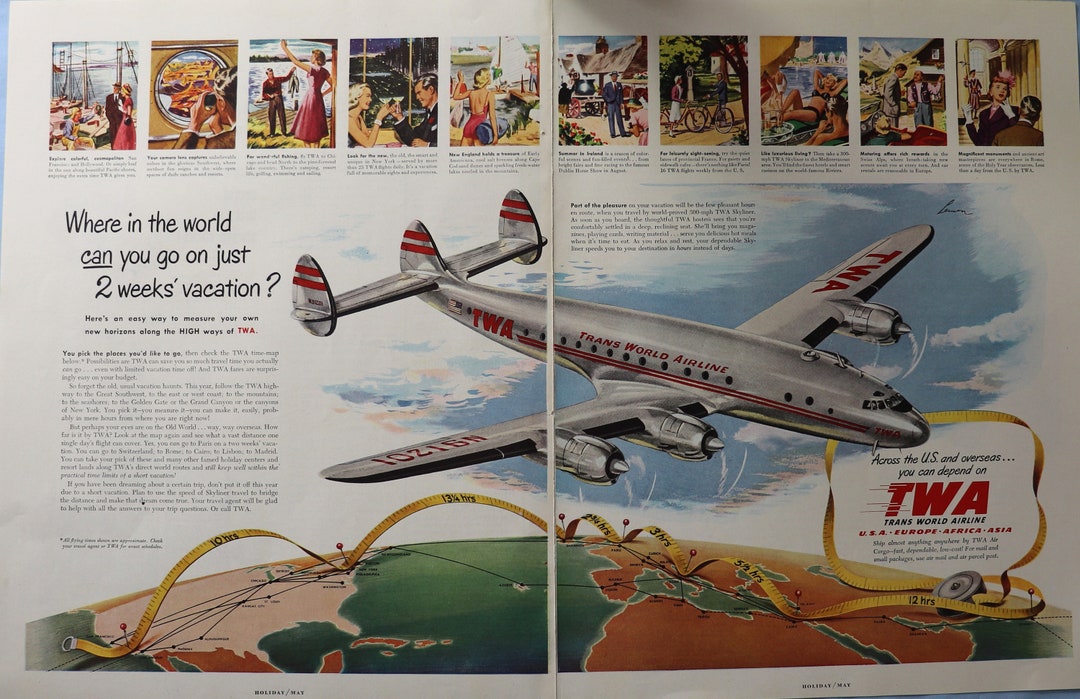 1950 TWA Airline Advertisement. Vintage 1950 TWA Airline Travel Ad. 20w ...