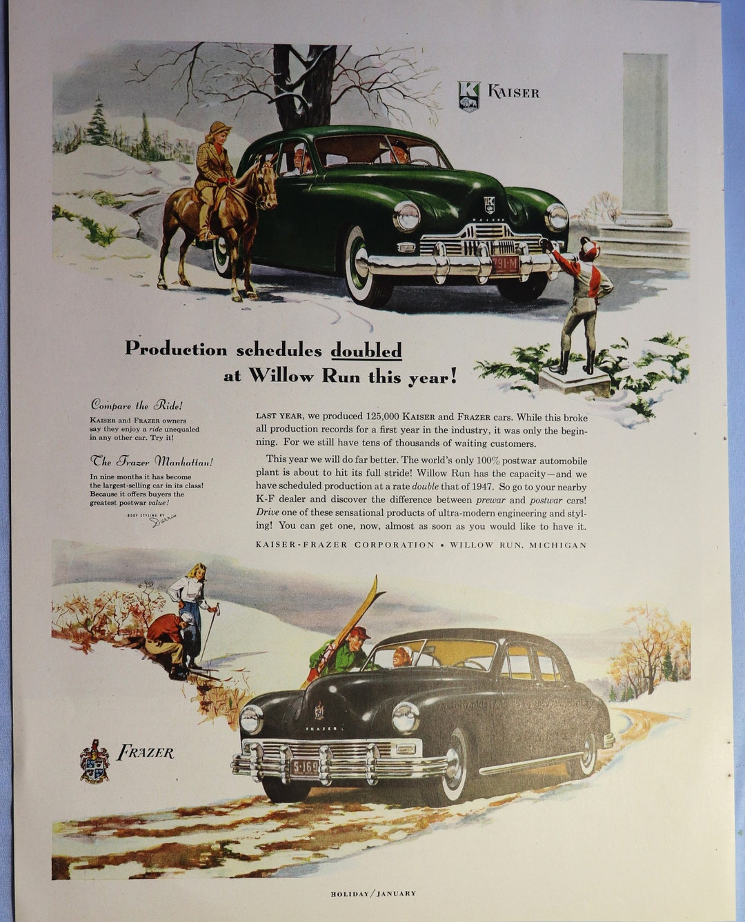 1948 Kaiser Frazer Car Advertisement. Vintage 1948 Kaiser Car and ...