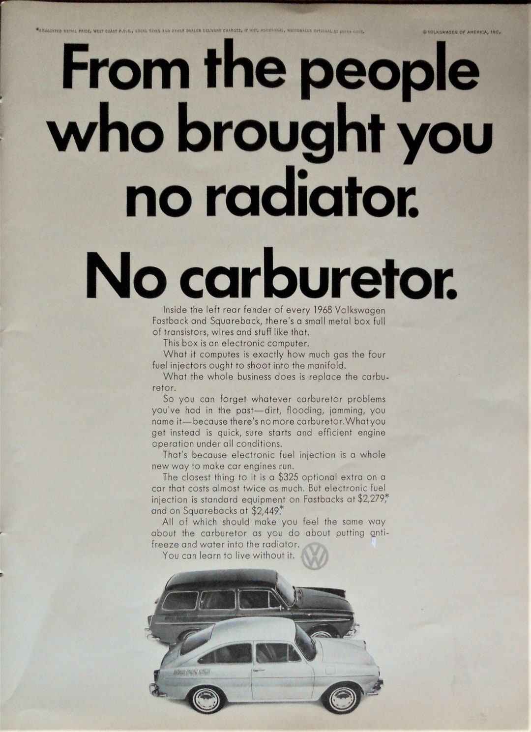 1968 VW Car Advertisement. Vintage 1968 Volkswagen Fastback and ...