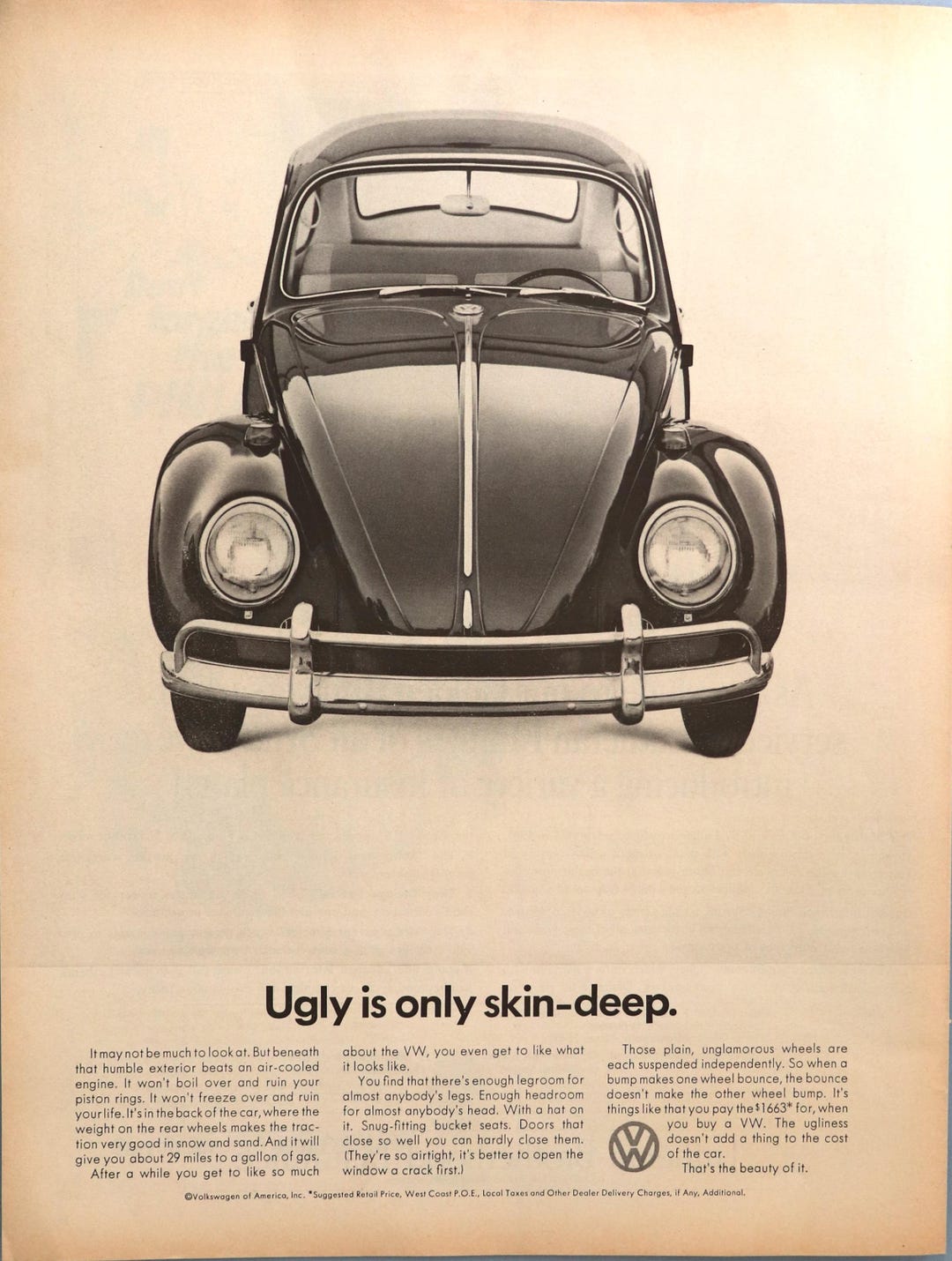 1966 VW Bug Advertisement. Vintage 1966 Volkswagen Beetle Ad. 10"w X 14 ...