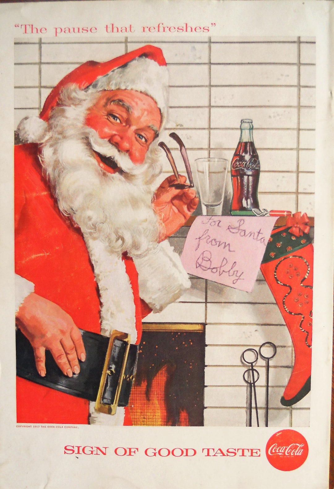 Coca Cola Santa Ad. Vintage 1957 Santa Coca Cola Ad. Haddon Sunblom ...