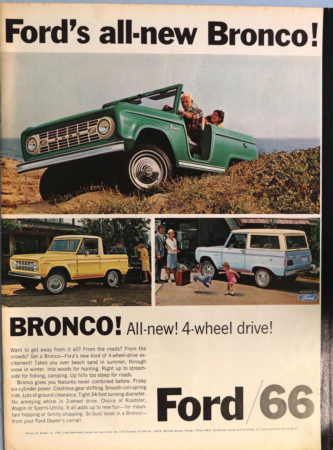 1966 Ford Bronco Automobile Advertisement. Vintage 1966 Ford Bronco Ad ...