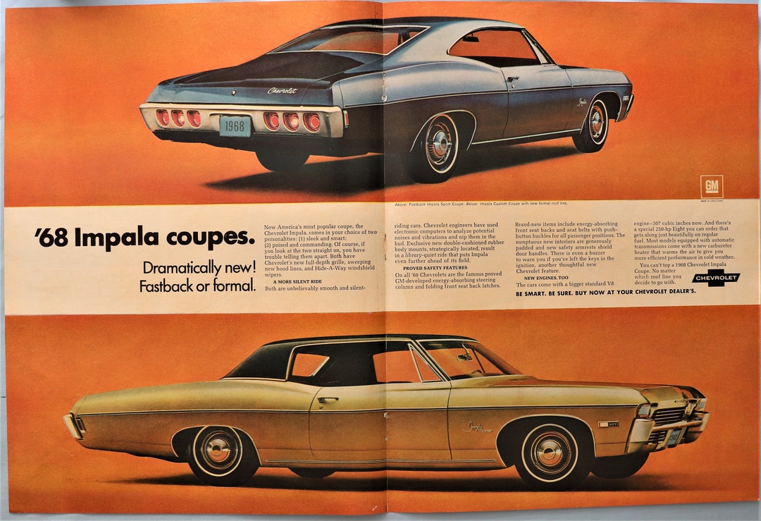 1968 Chevrolet Impala Car Advertisement. Vintage 1968 Chevy Impala Ad ...