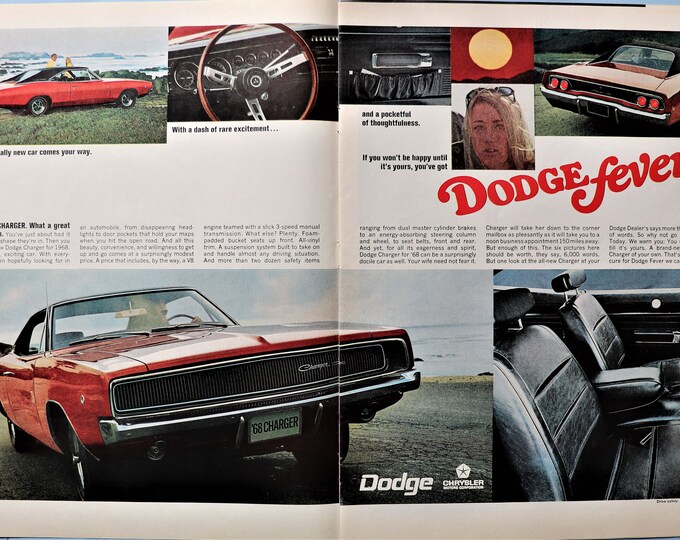1968 Dodge Charger Car Advertisement. Vintage 1968 Dodge Charger Ad ...