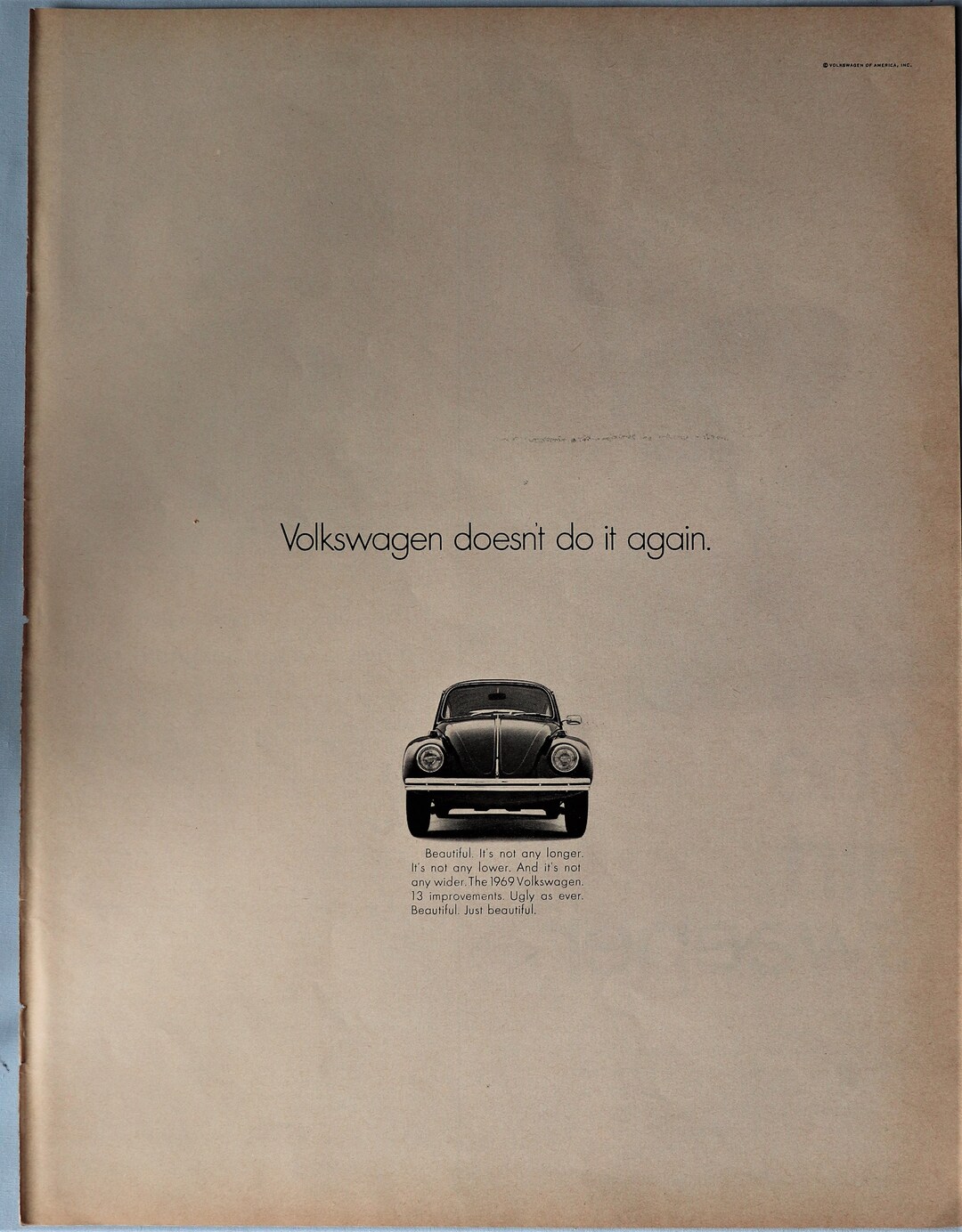 1969 VW Bug Car Advertisement. Vintage 1969 Volkswagen Bug Ad. VW Bug ...