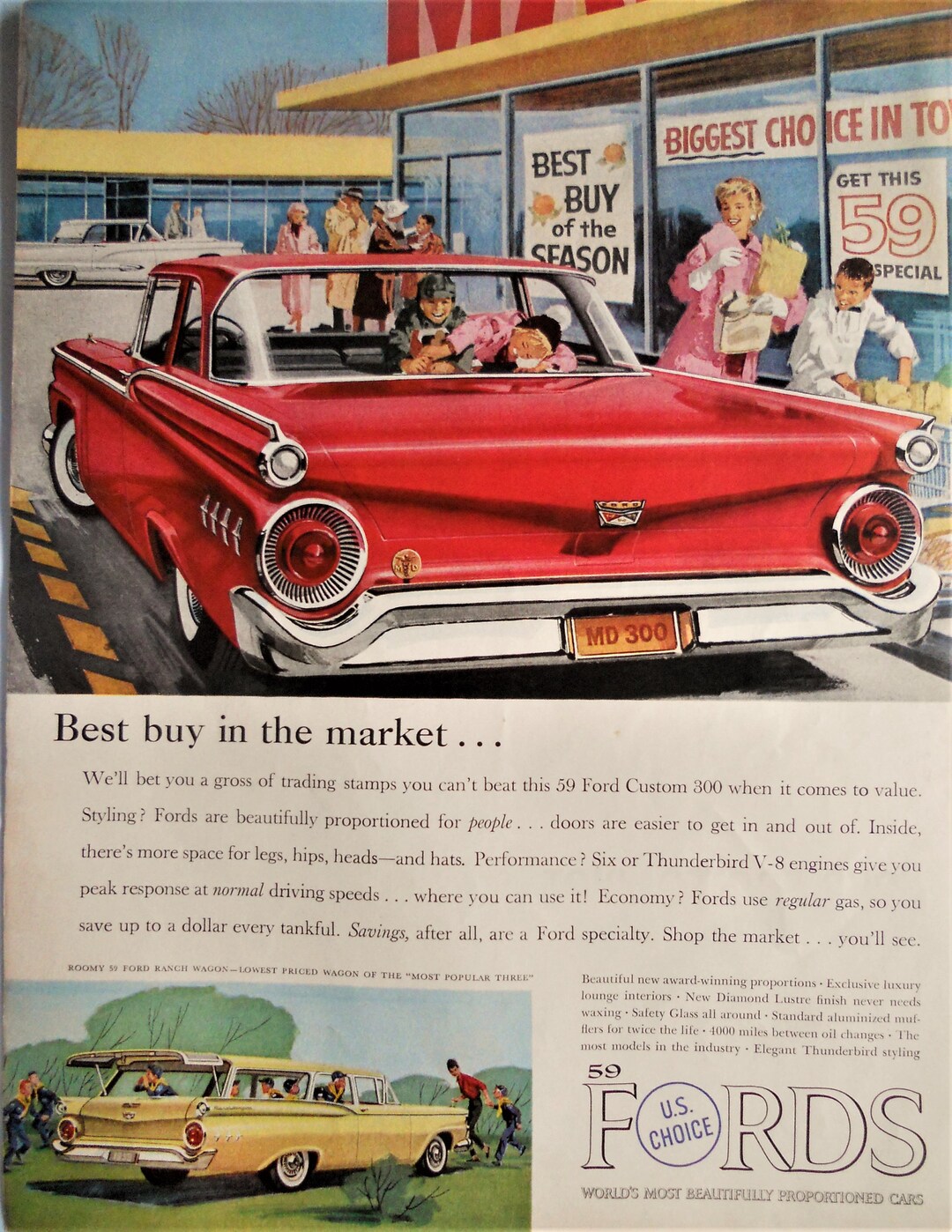1959 Ford Custom 300 Car Advertisement. Vintage 1959 Ford Custom 300 ...