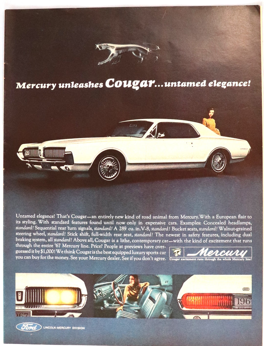 1967 Mercury Cougar Car Advertisement. Vintage 1967 Cougar Car Ad. 10w ...