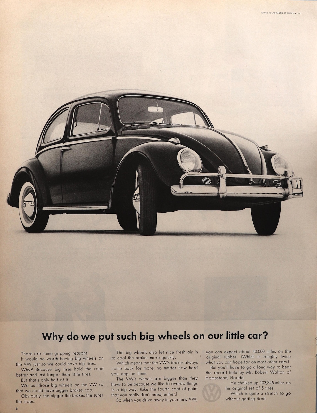 1963 VW Bug Advertisement. Vintage 1963 Volkswagen Beetle Ad. 10"w X 14 ...