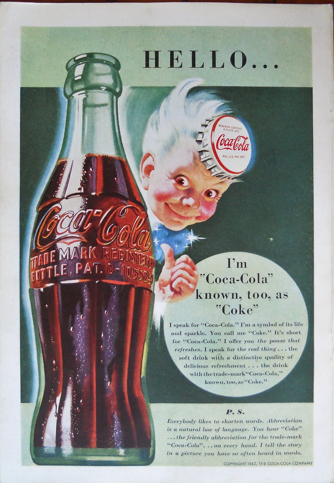 1942 Coca Cola Advertisement. Vintage 1942 Coca Cola With "coke" the ...