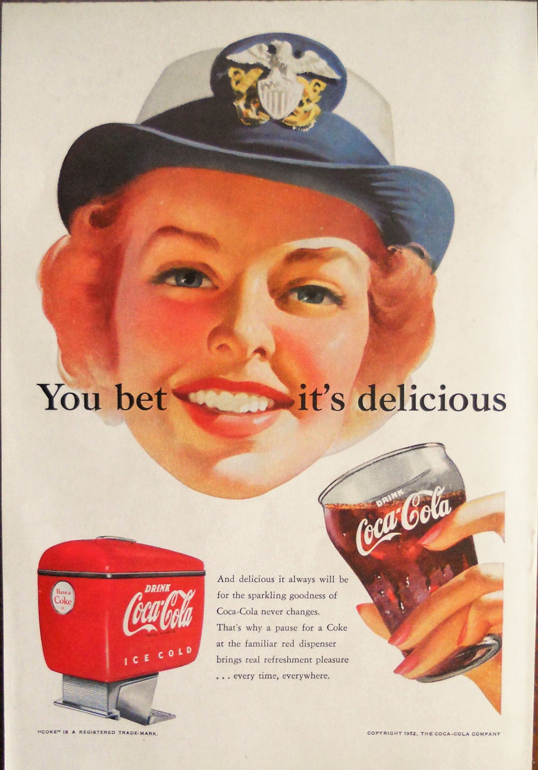 Coca Cola Advertisement. Vintage 1952 Coca Cola and Navy WAVE Ad ...
