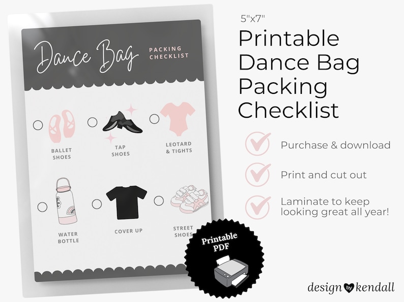 Printable Dance Bag Pack List Checklist - Etsy