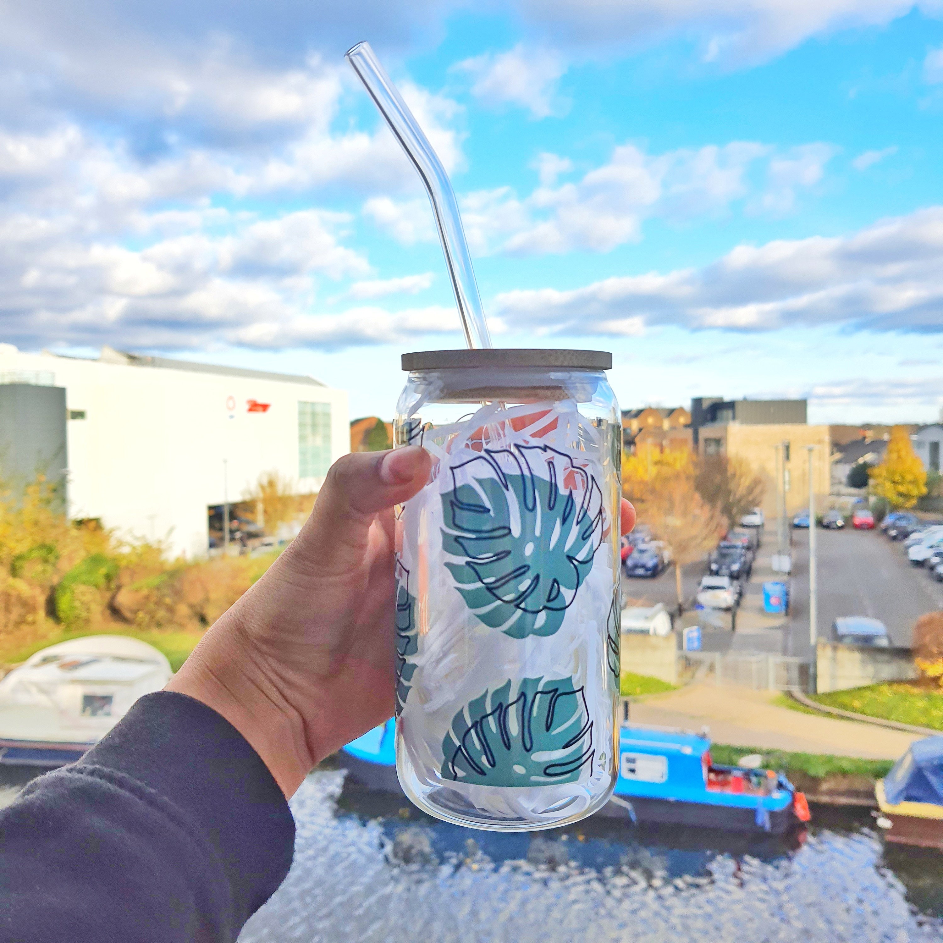 Green Tropical Leaves Themed Glass Tumbler 16 Oz for Plant - Etsy