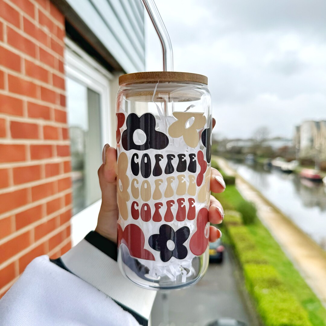 Floral Fantasy Iced Coffee Glass Tumbler 16 Oz Coffee Cup for Coffee ...