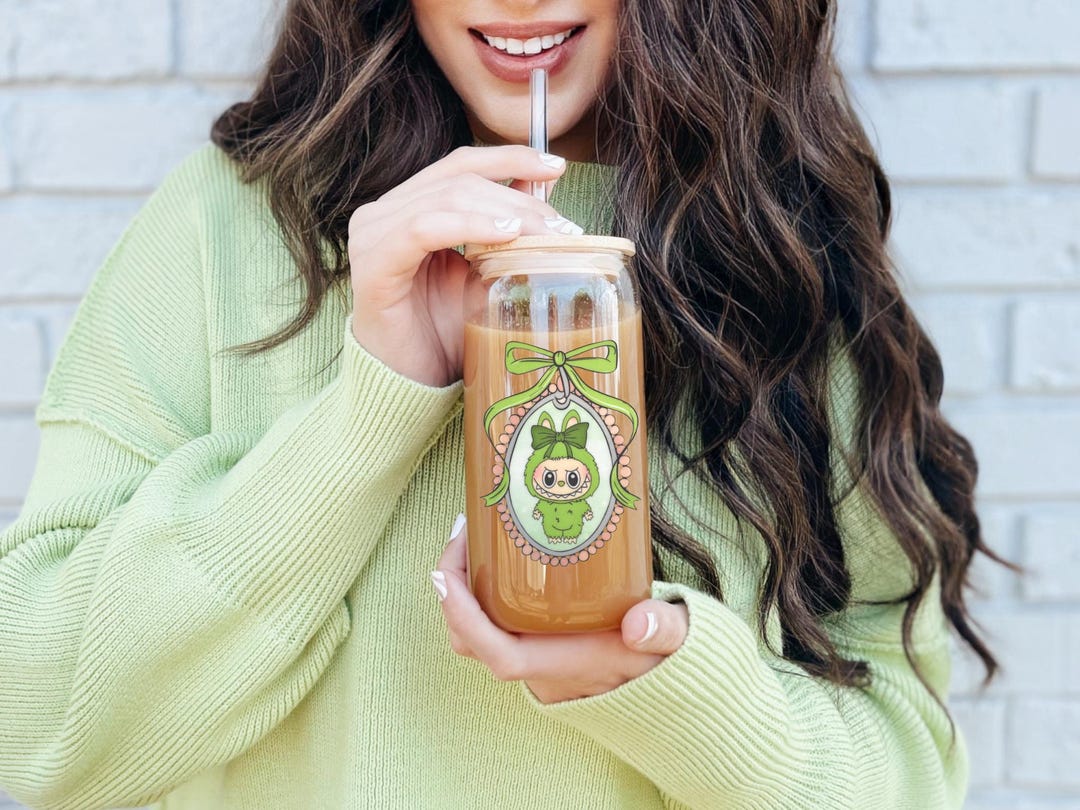 Labubu Green Grape Iced Coffee Can - Libbey Glass With Lid & Straw - Etsy