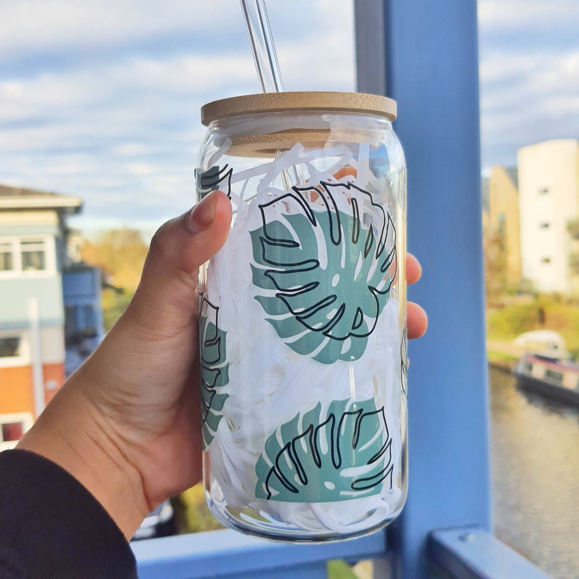 Green Tropical Leaves Themed Glass Tumbler 16 Oz for Plant - Etsy