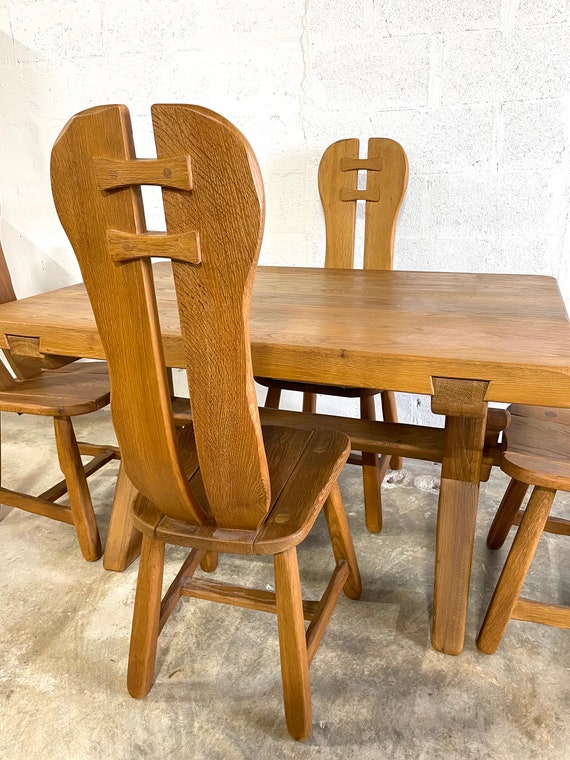 De Puydt Oak Brutalist Dining Chairs and Table Set Mid Century Etsy