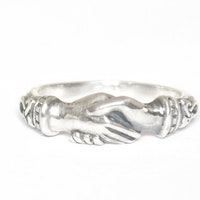 Gimmel Fede Ring, Holding Hands Ring Claddagh Band, Couple Ring, Hug ...