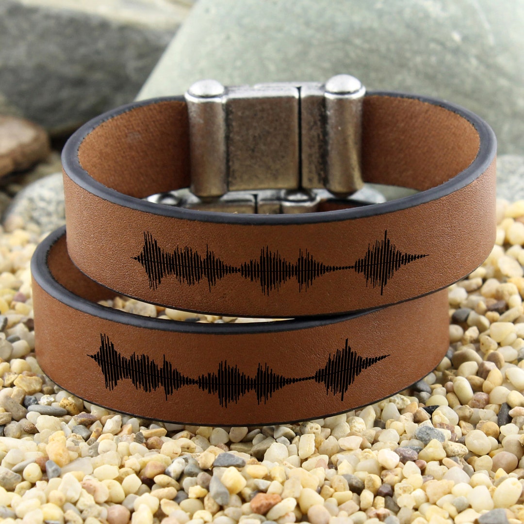 Personalized Couple Sound Wave Bracelet, Engraved Leather Bracelet ...