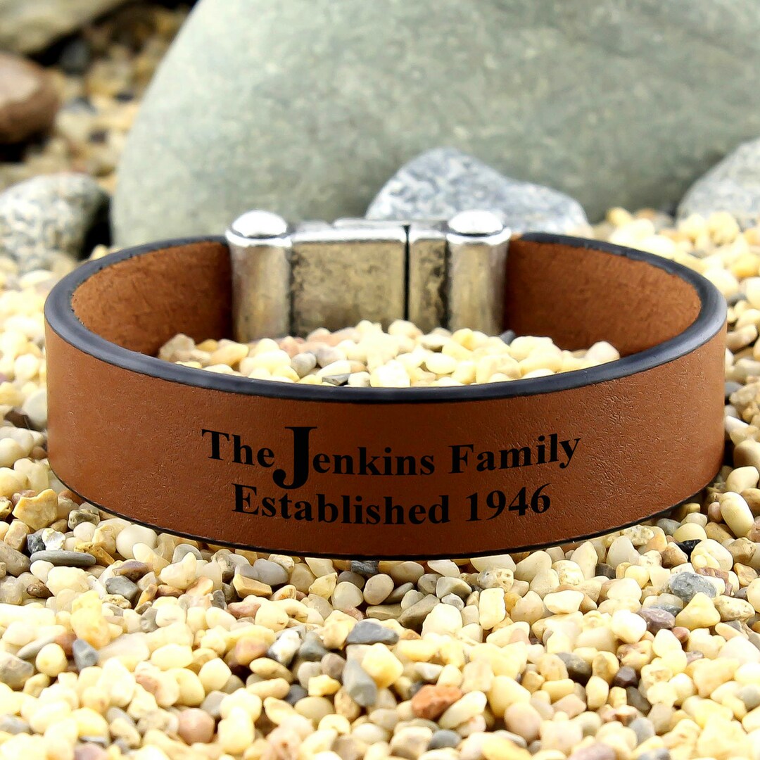Personalized Family Bracelet, Engraved Leather Bracelet, Anniversary ...