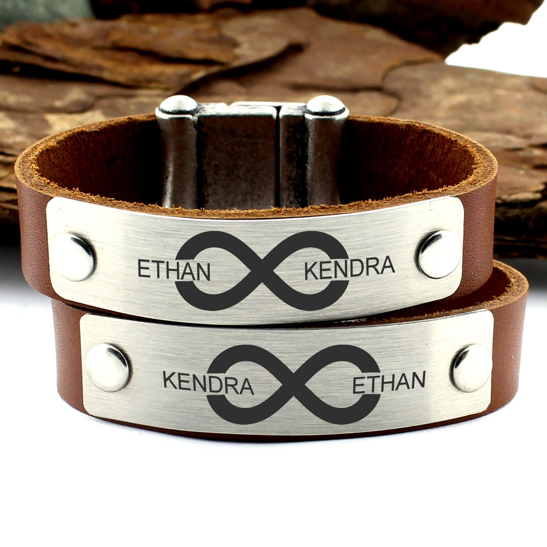 Personalized Leather Bracelet, Matching Infinity Bracelets, Couples ...