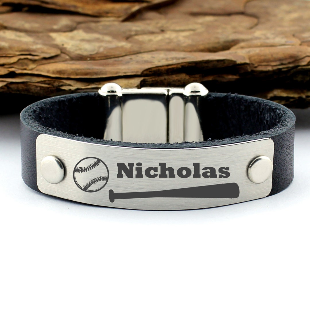 Personalized Leather Bracelet, Baseball Gift, Baseball Jewelry, Name ...