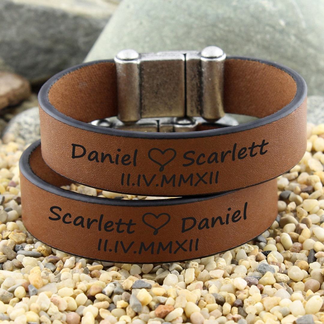 Personalized Couples Bracelet, Matching Leather Bracelet, Couples ...