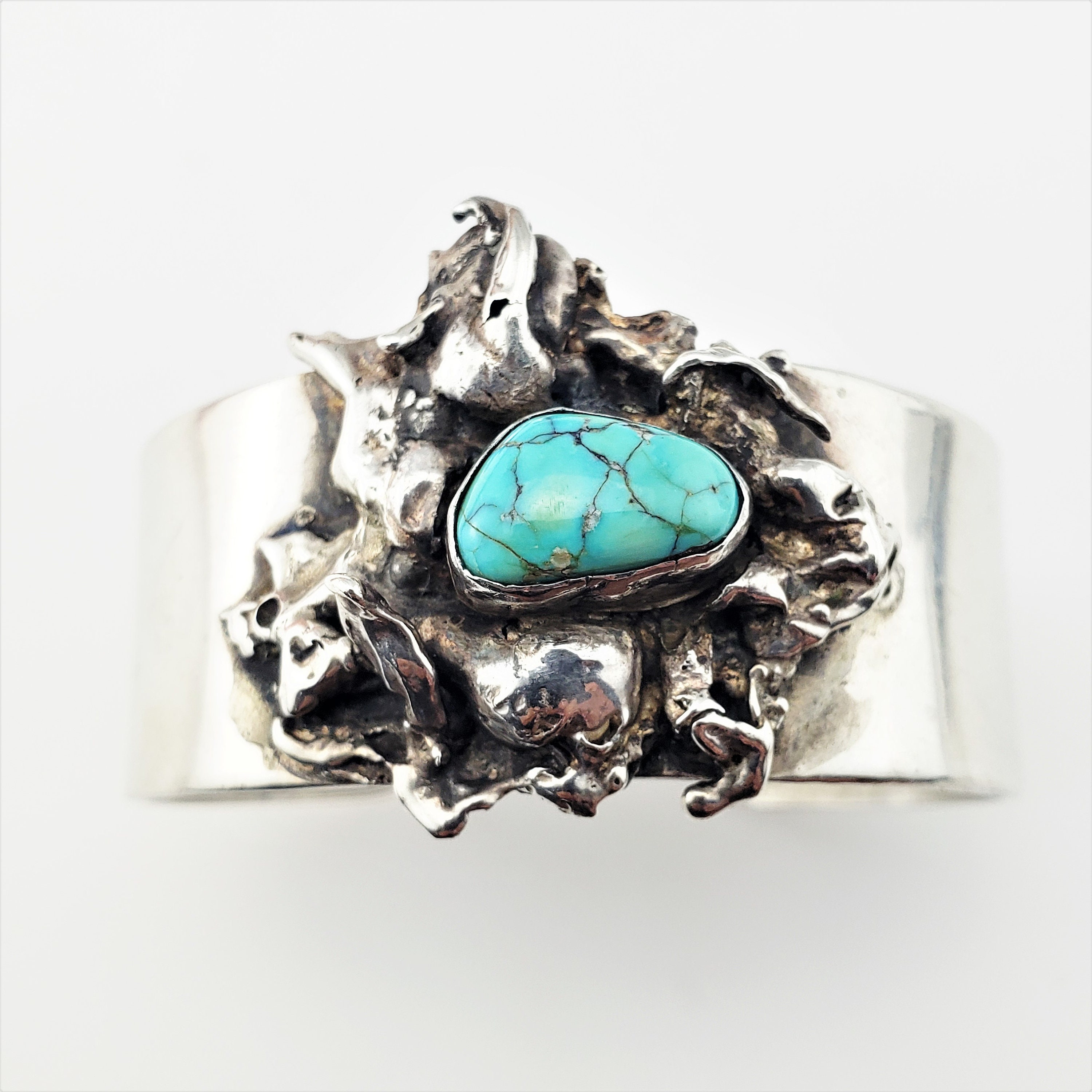 Vintage Abstract Dripped Sterling Silver Turquoise Cuff | Etsy