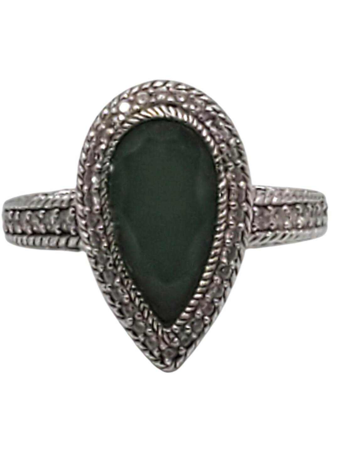 Judith Ripka Sterling Silver Green Stone Teardrop and Cz Ring Size 10 ...