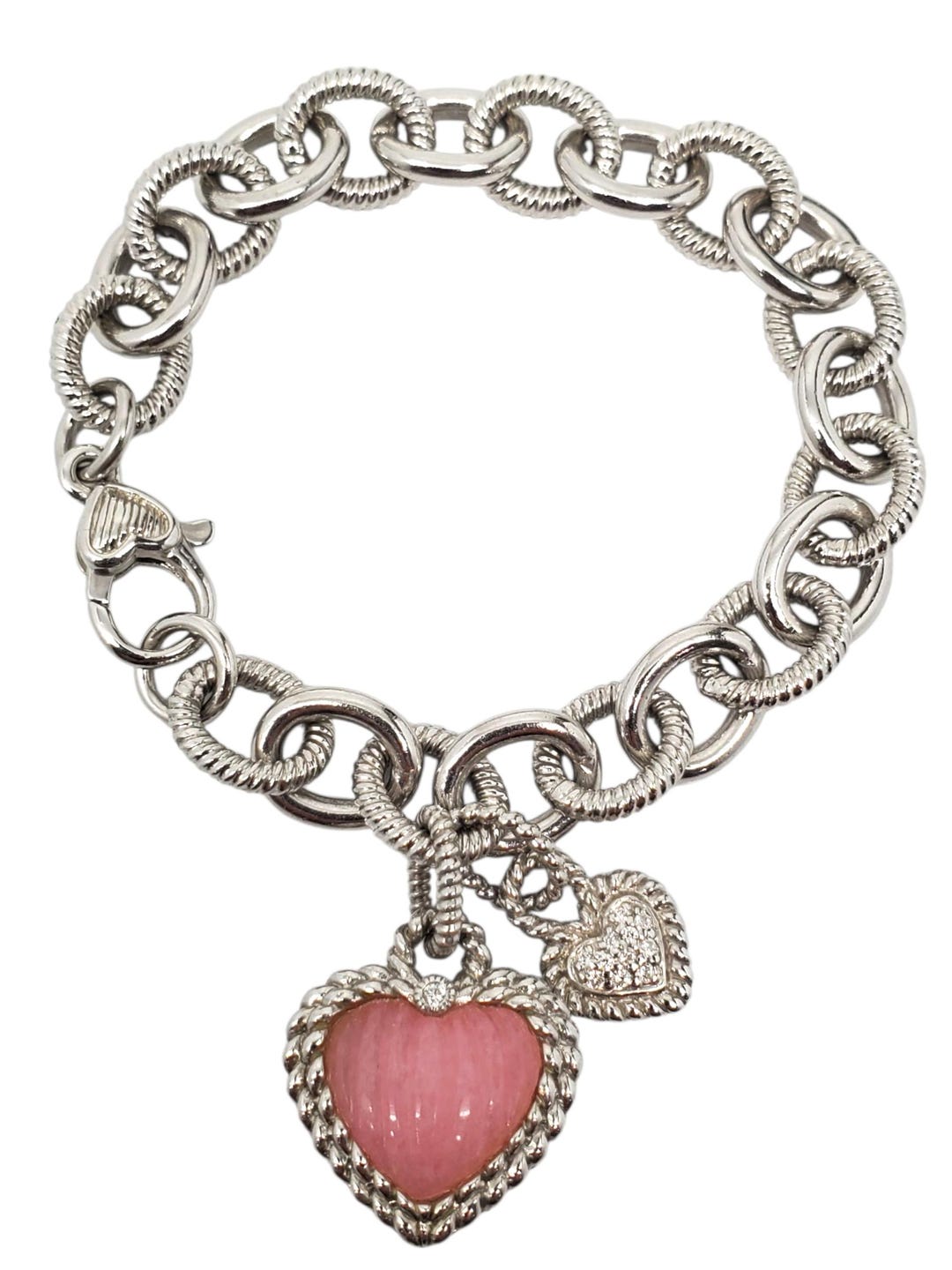 Judith Ripka Sterling Silver Pink Heart Charm Link Bracelet #23397 - Etsy
