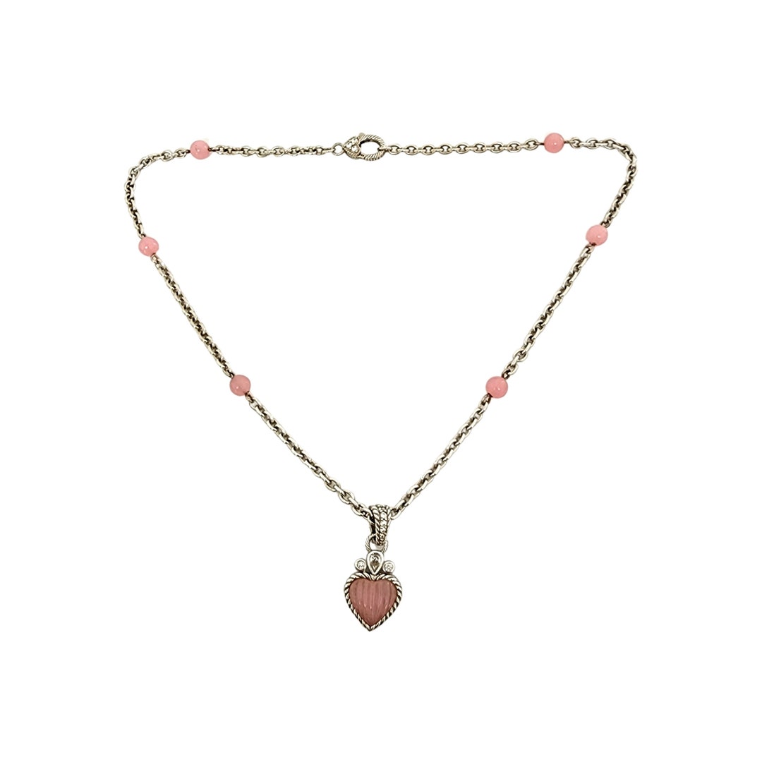 Judith Ripka Sterling Silver Pink Jadeite CZ Heart Enhancer Bead ...