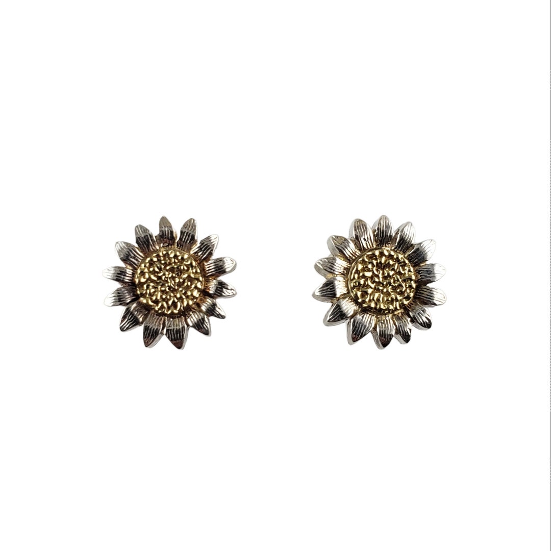Bielka Sterling Silver and 18K Yellow Gold Sunflower Earrings #14596 - Etsy