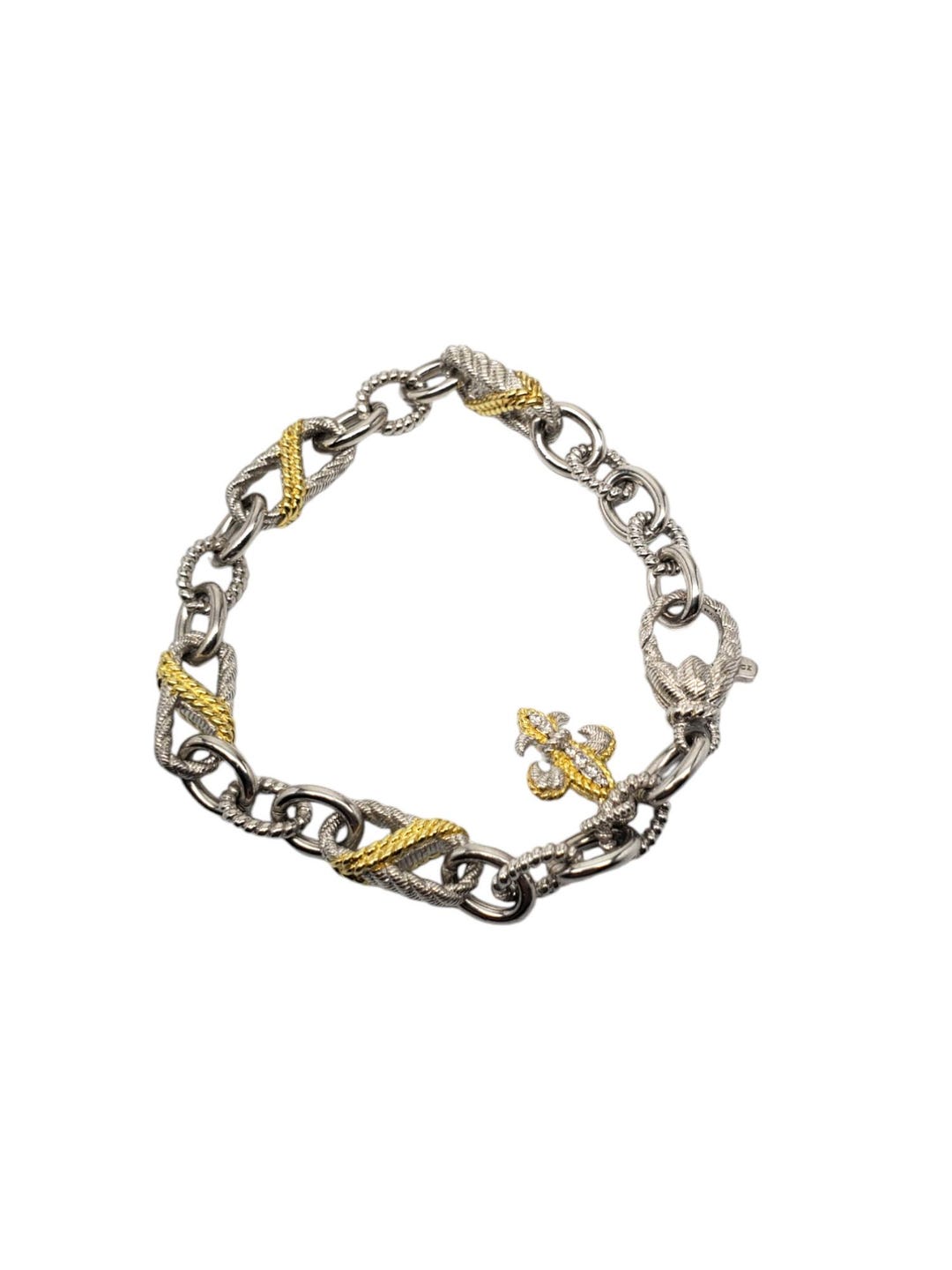Judith Ripka Sterling Silver Cz Fleur De Lis Two Tone Bracelet 18769 - Etsy