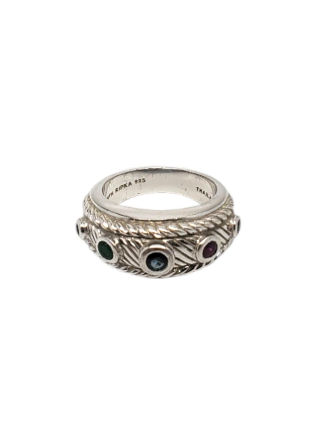 Judith Ripka Sterling Silver Sapphire Ruby & Emerald Ring Band Size 7 ...